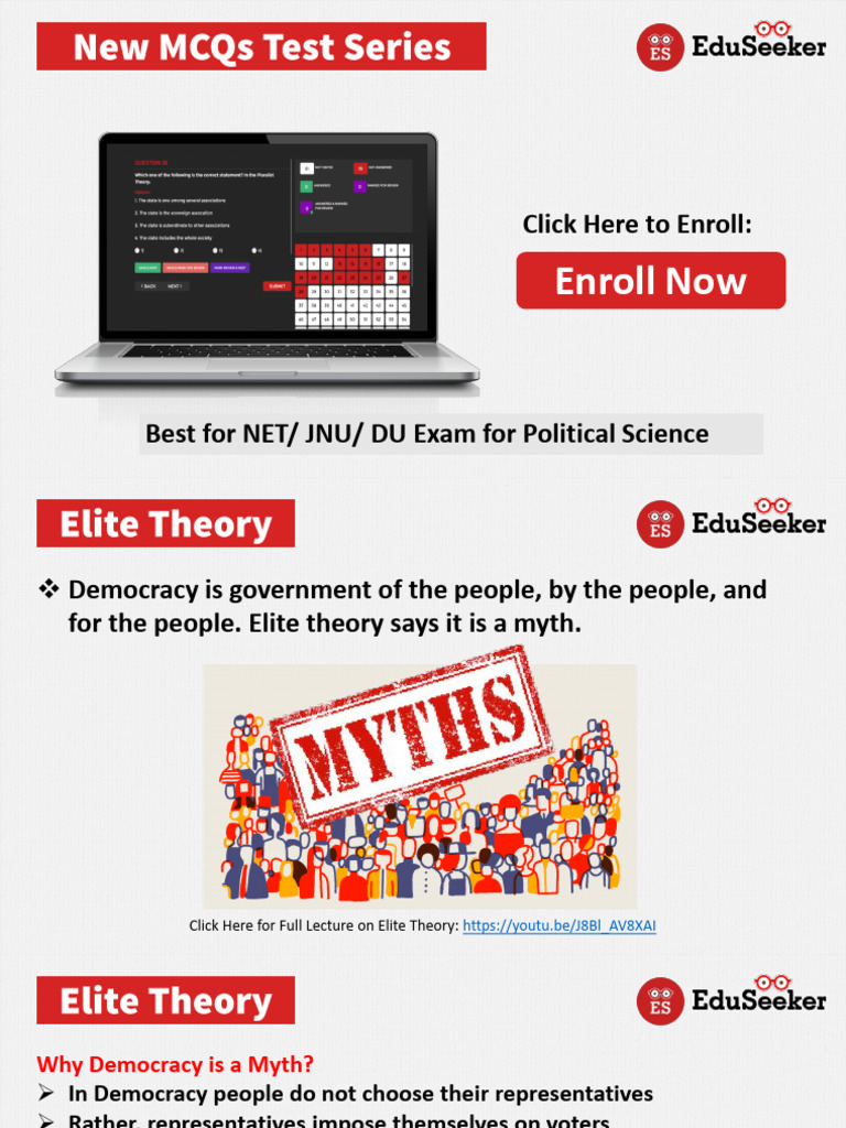 Elite Theory (By EduSeeker) | PDF | Democracy | Political Ideologies