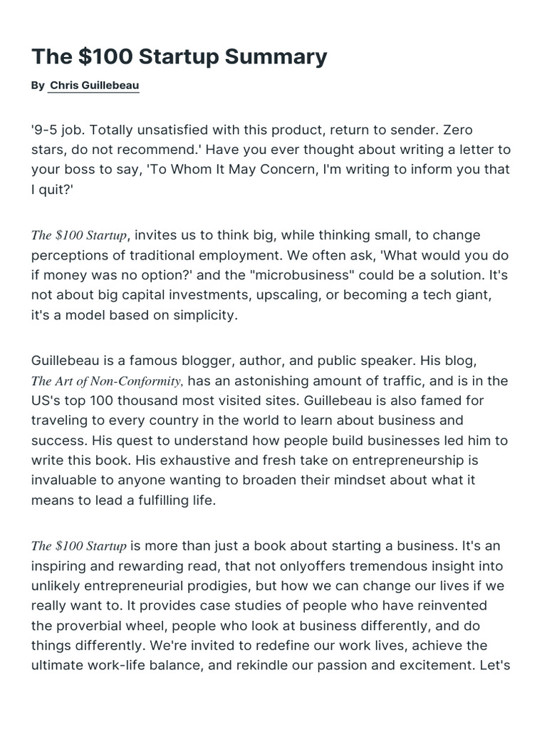 The $100 Startup | PDF | Entrepreneurship | Startup Company