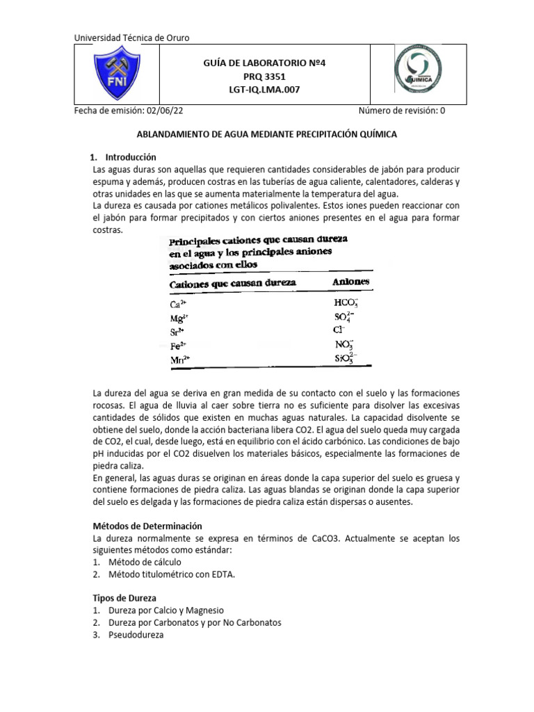 PRQ 3351_Laboratorio 4 Ablandamiento de Agua | PDF | Química ... PRQ 3351_Laboratorio 4 Ablandamiento de Agua | PDF | Química ...
