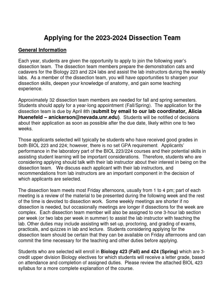 Biol 423 Syllabus And Application Pdf Cadaver Muscle