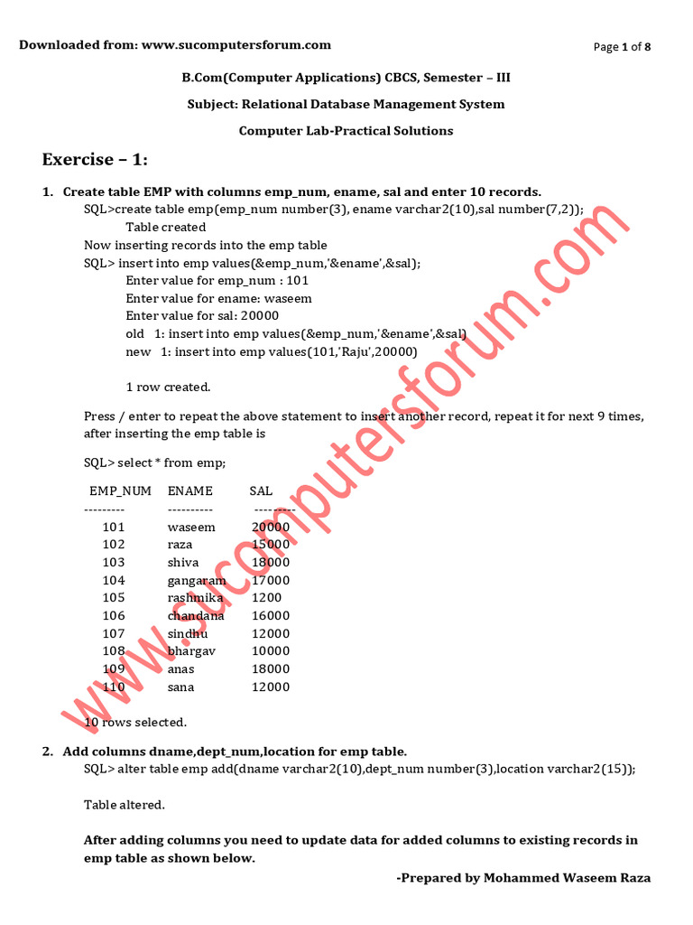 RDBMS SEM 3 Practical Solutions | PDF | Relational Database | Software