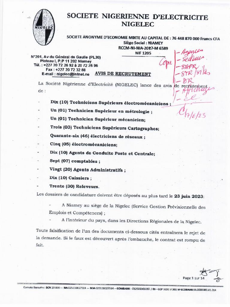 Avis de Recrutement Nigelec | PDF