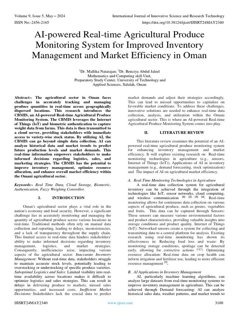 AI-powered Real-time Agricultural Produce Monitoring System for Improved Inventory Management ...