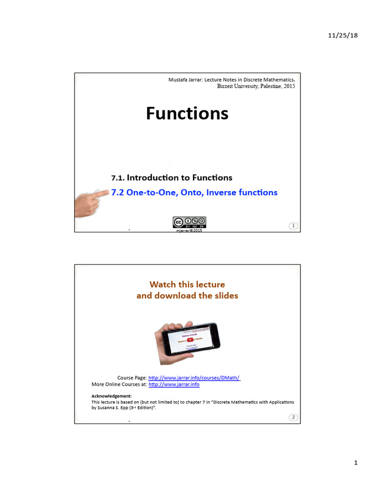 Jarrar Lecturenotes72 Functions Properties Pdf Function Mathematics Functions And
