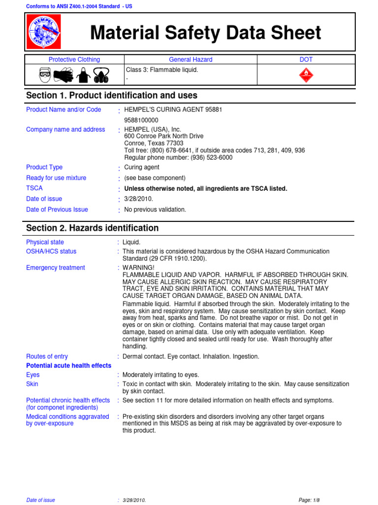 Material Safety Data Sheet: Section 1. Product Identification and Uses ...