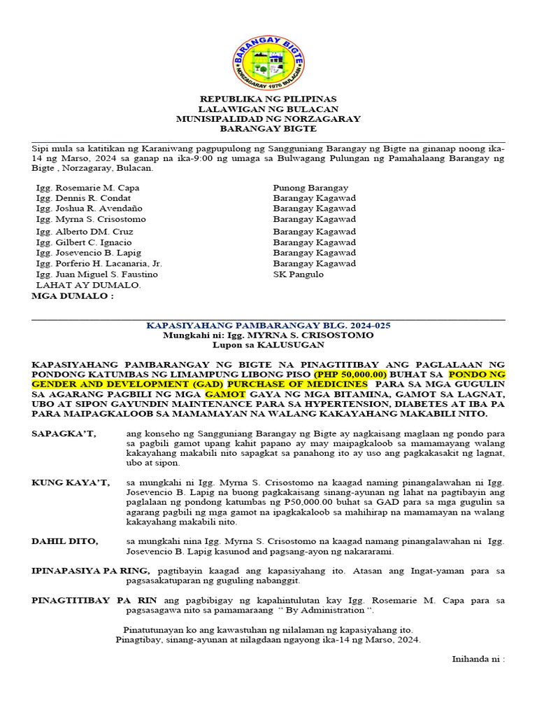 Reso 2024-025 Gamot | PDF