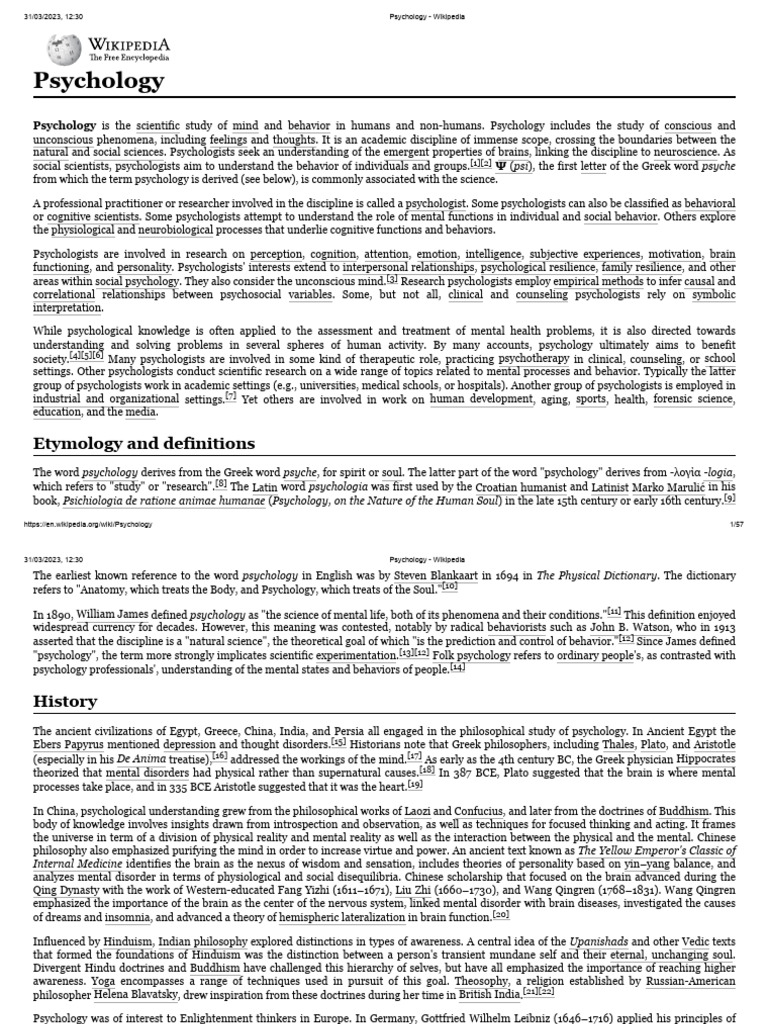 Psychology - Wikipedia | PDF | Psychology | Psychoanalysis
