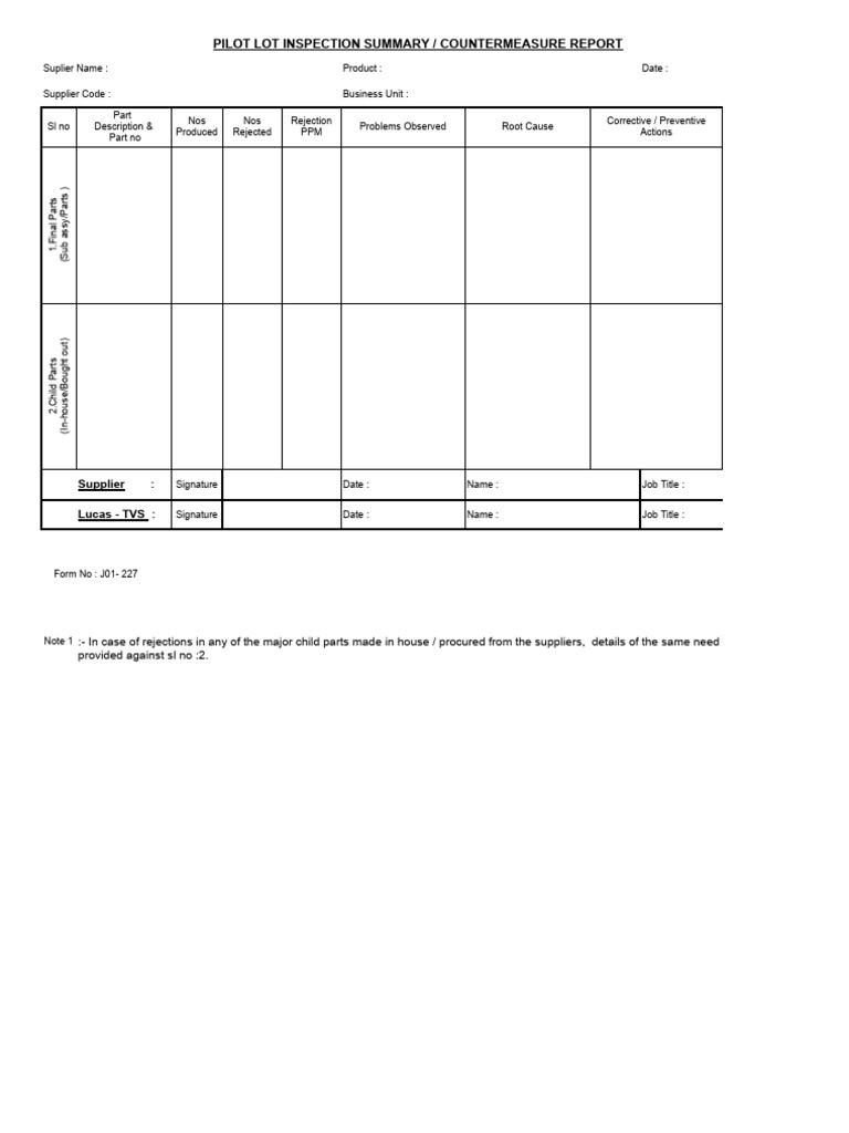 Pilot Lot Inspection | PDF