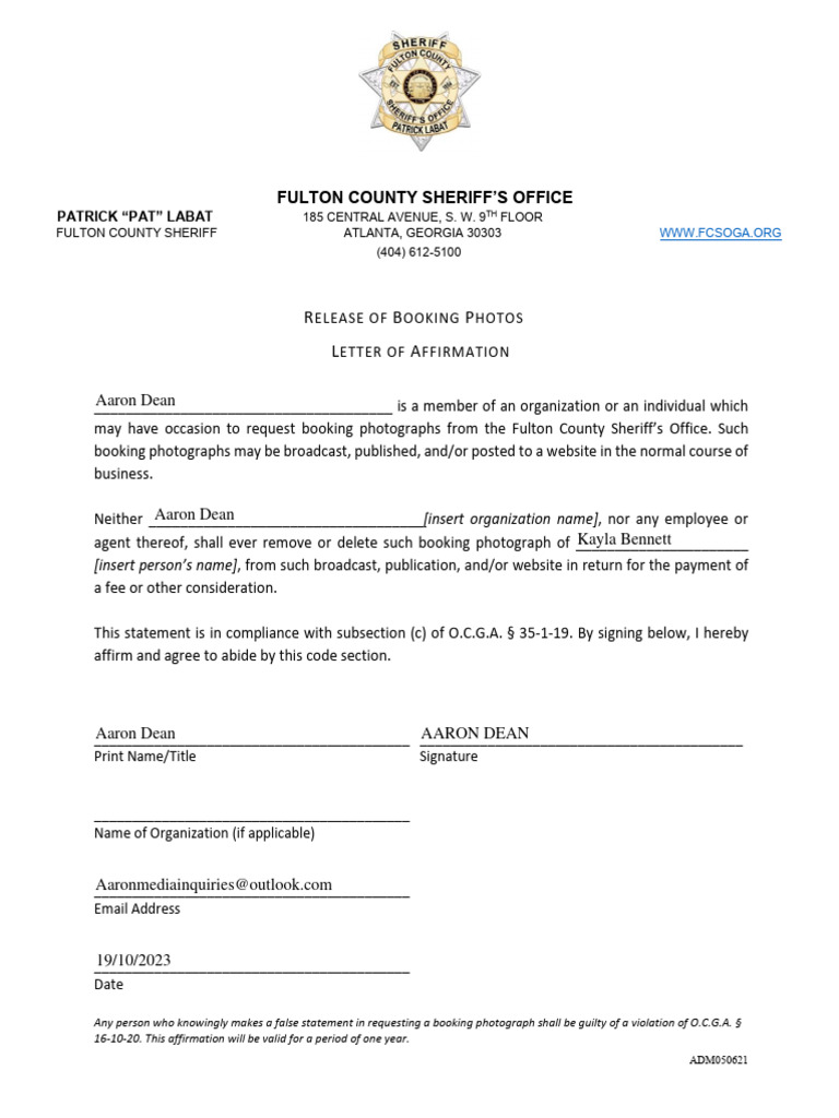 Release of Booking Photo Letter of Affirmation Open Records NEW | PDF
