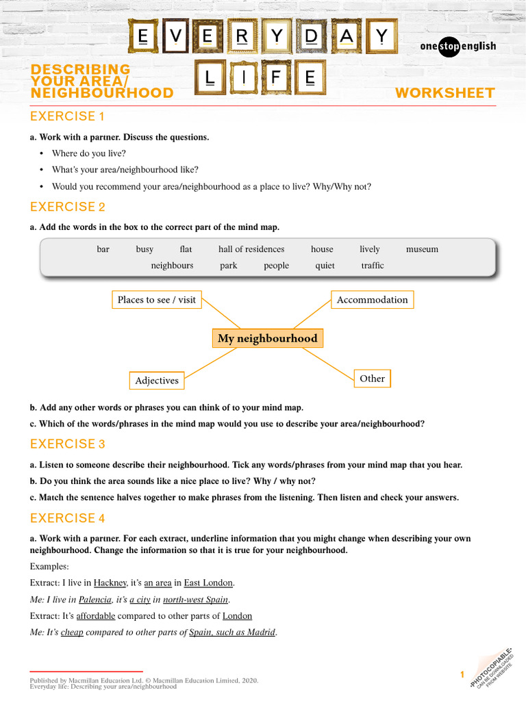 Everyday Life Your Neighbourhood PreInt Worksheet | PDF | Human ...