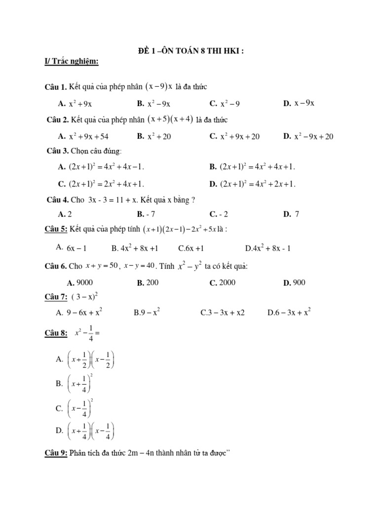 Ôn Thi Hki Toán 8 | PDF