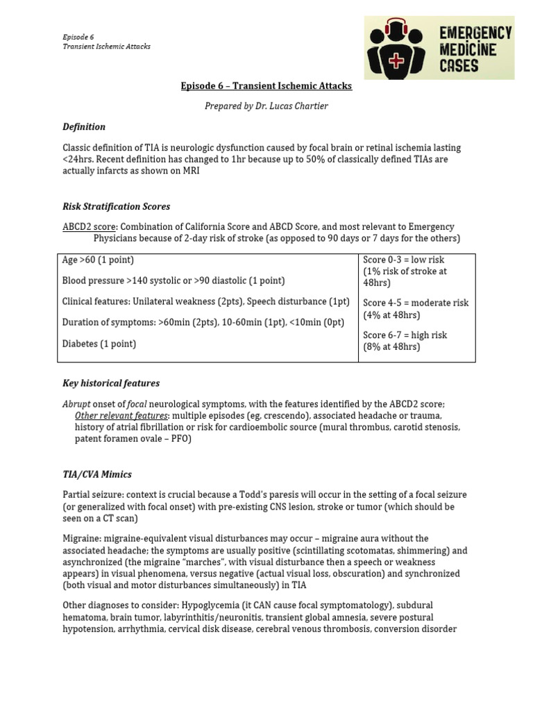 Prepared by Dr. Lucas Chartier: Episode 6 - Transient Ischemic Attacks ...