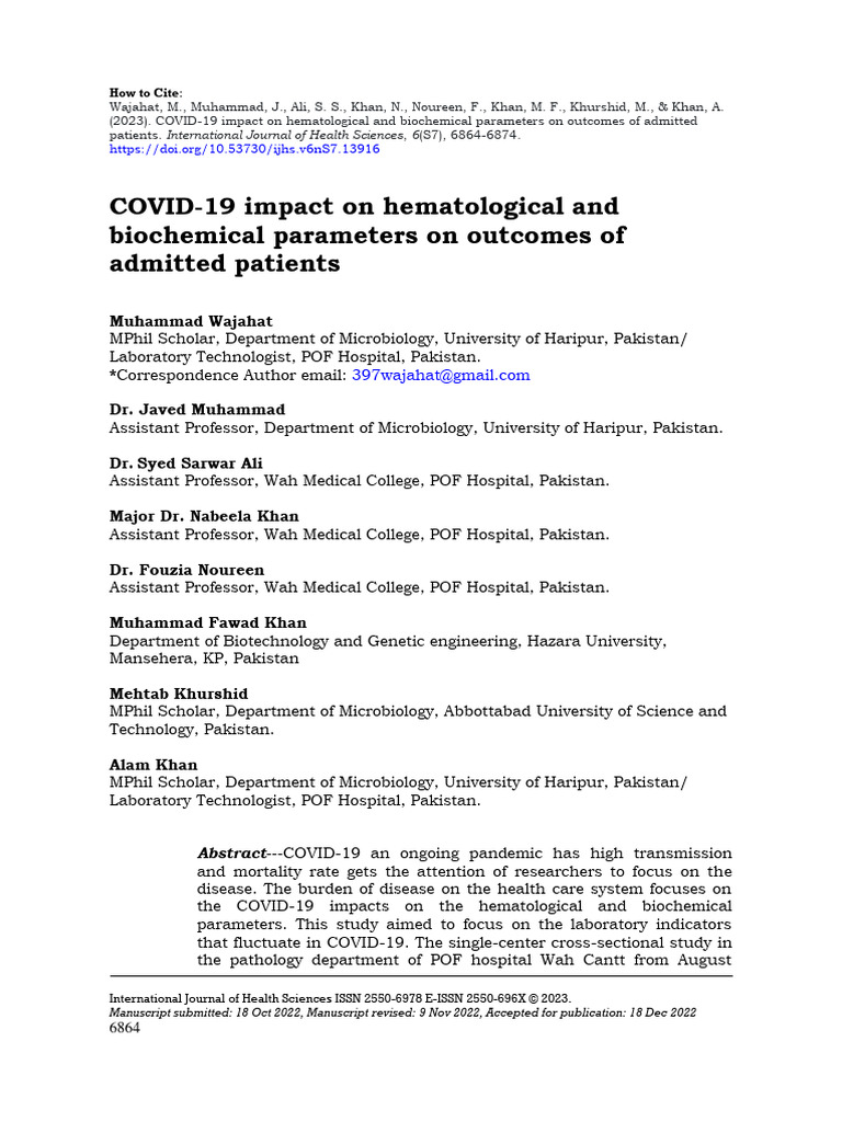 COV ID-19 PATHOLOGY MARKER | Download Free PDF | Lactate Dehydrogenase | C Reactive Protein