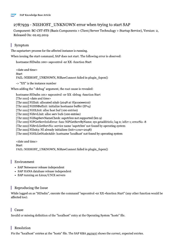 Sap Kba 2787939 | PDF