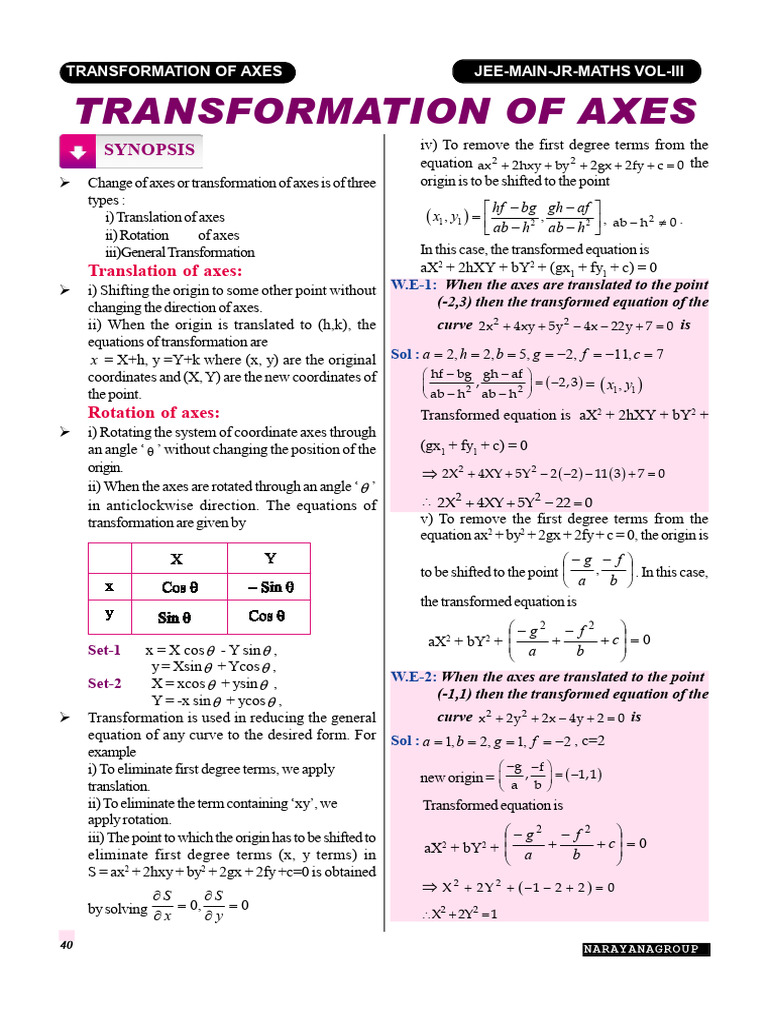 Xi Maths Chapter 12 Transformation Of Axes 40 51 Download