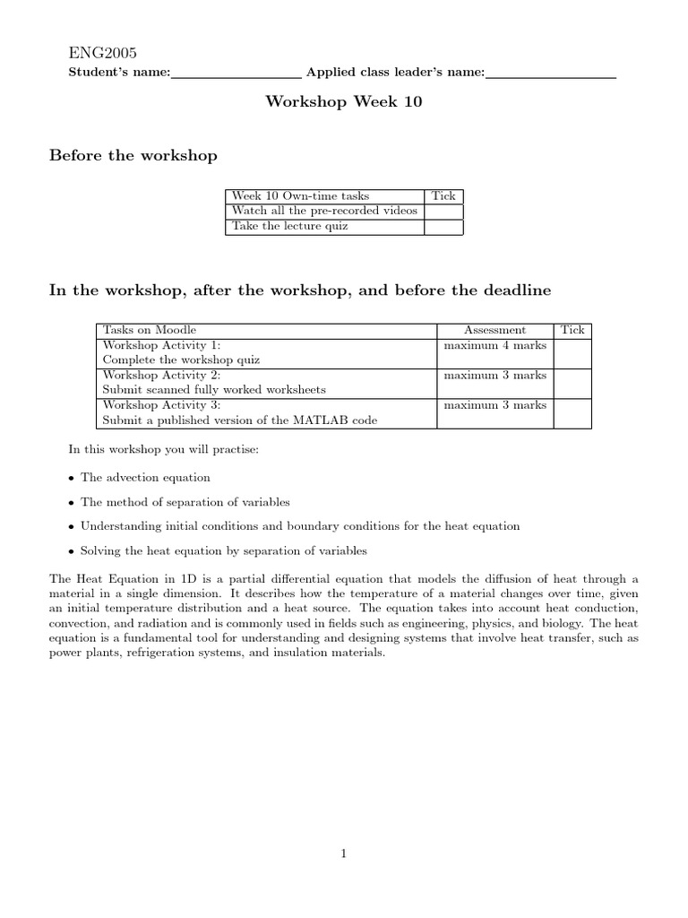 ENG2005 Workshop W10 | PDF | Multivariable Calculus | Chemical Engineering