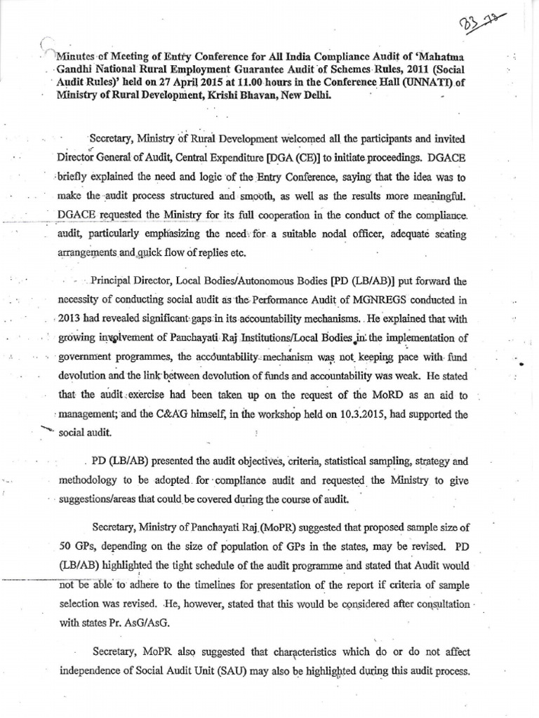 Minutes of Entry Conference - C&AG Compliance Audit of Social Audit | PDF