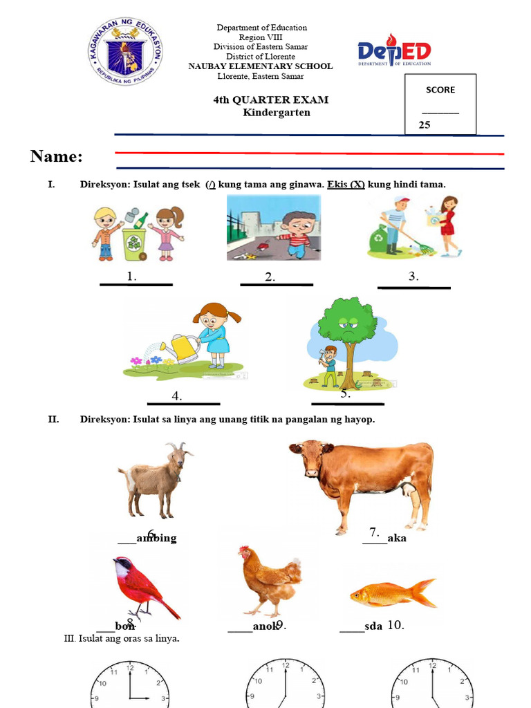 Kindergarten-4th-Quarter-Test-with-TOS_MELC-based-2 | PDF