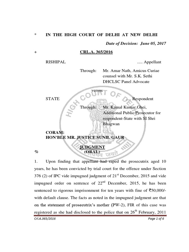 CRL A 365 - 2016 | PDF | Prosecutor | Appeal