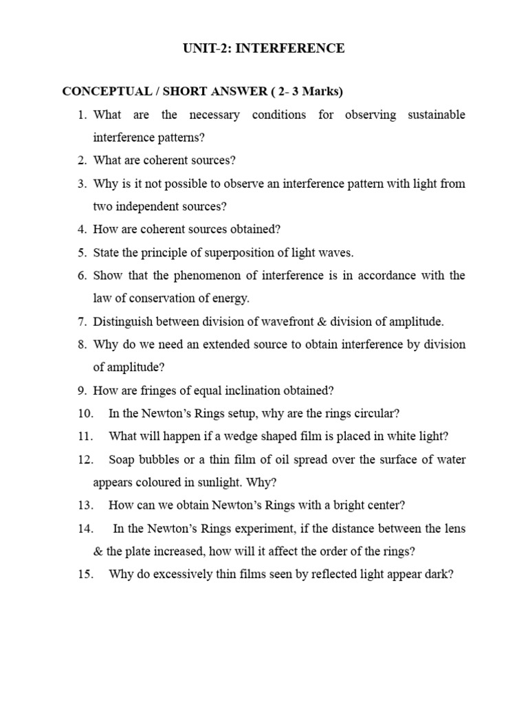 Unit-2 - Interference | PDF | Diffraction | Coherence (Physics)