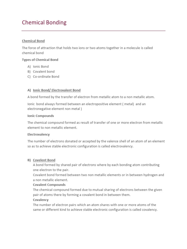 Chemical Bonding | PDF | Chemical Bond | Ionic Bonding