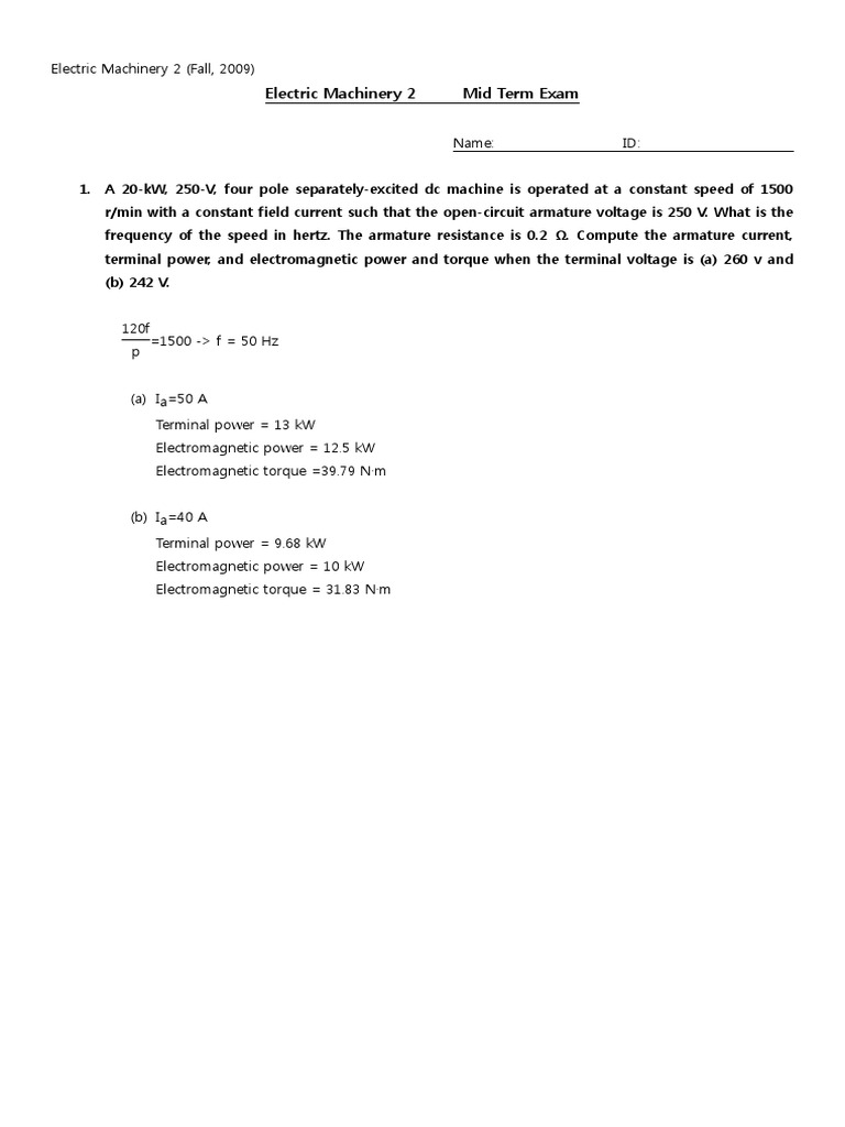 Mid Term Solution | PDF | Electric Motor | Electrodynamics