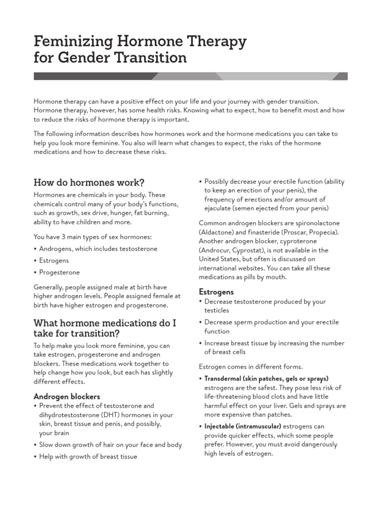 Feminizing Hormone Therapy Guide | PDF | Estrogen | Medical Specialties