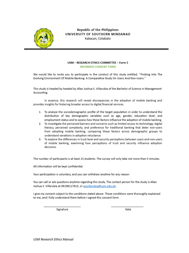 Mobile Banking Adoption Study Consent Form | PDF | Self-Improvement
