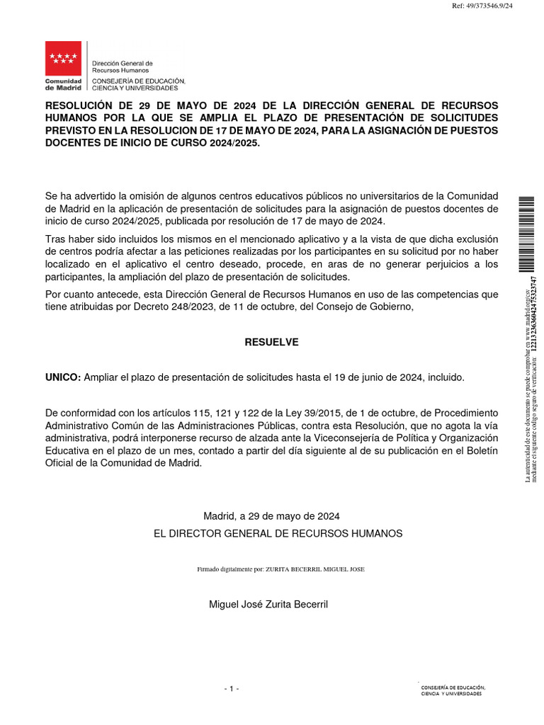 Resolucion Ampliacion Plazo | Descargar gratis PDF | Gobierno