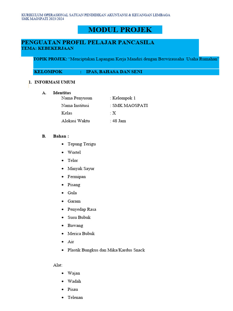 Contoh Modul P5 Kebekerjaan | PDF