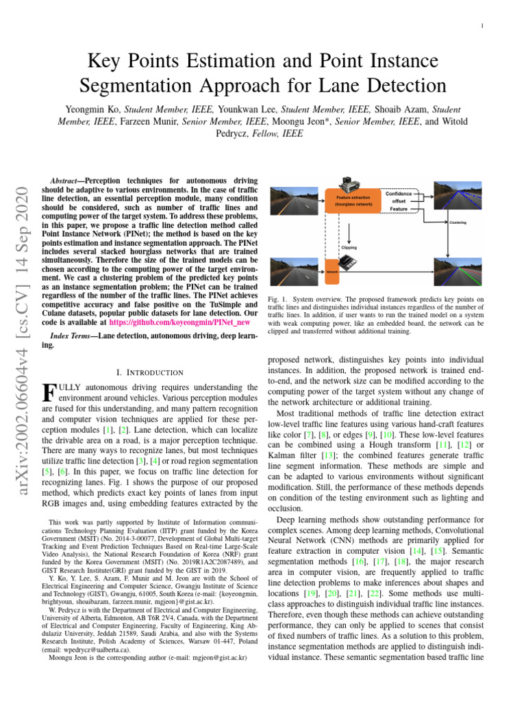 Key Points Estimation and Point Instance segmentation approach for lane detection | Download ...