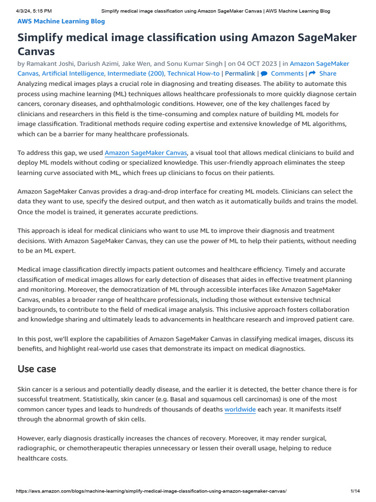 Simplify Medical Image Classification Using Amazon SageMaker Canvas - AWS Machine Learning Blog ...