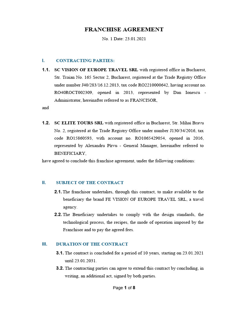 Contract Franciza- En | PDF | Franchising | Royalty Payment