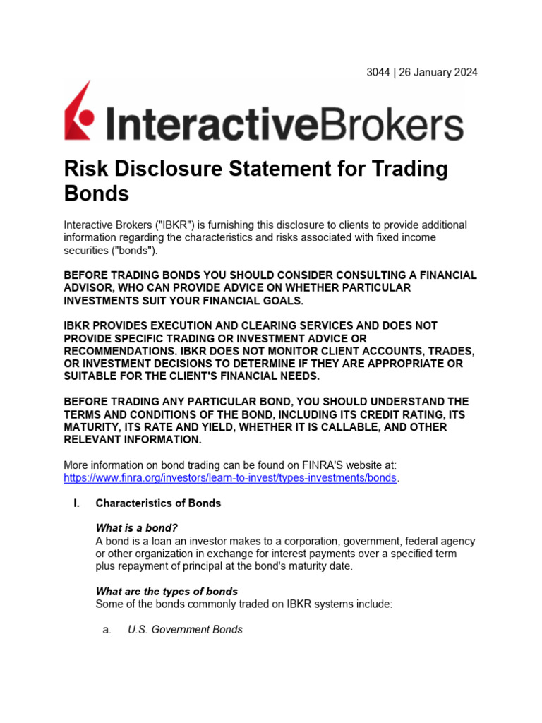 Risk Disclosure Statement For Trading Bonds | PDF | Bonds (Finance ...