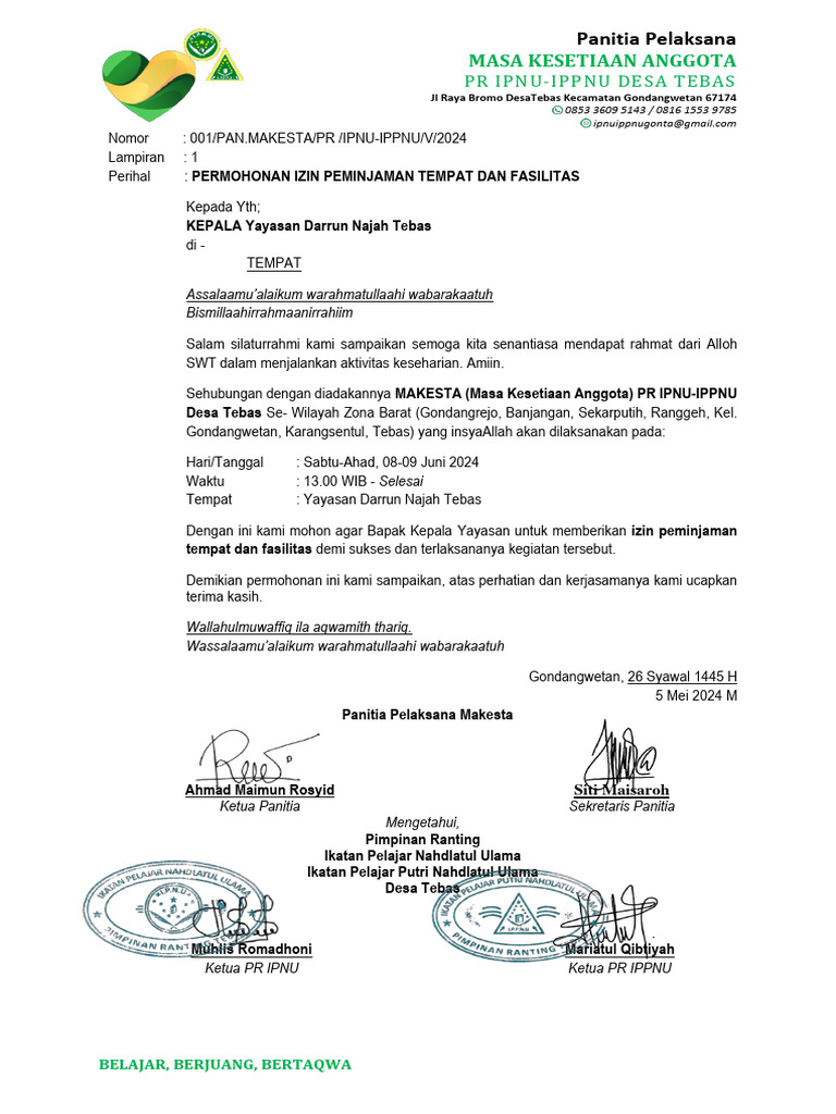 001 - Surat - Panitia - Makesta Tebas 2 | PDF