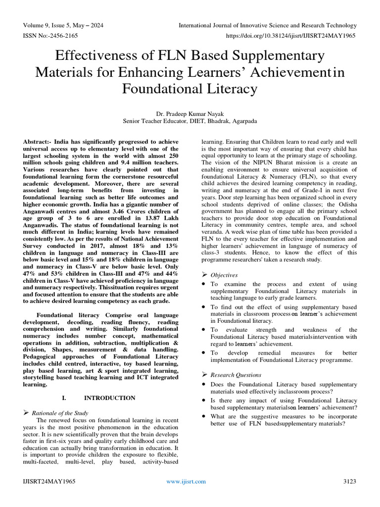 Effectiveness of FLN Based Supplementary Materials For Enhancing ...