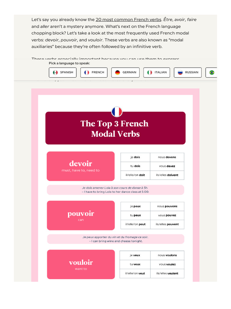How and When To Use French Modal Verbs | PDF | Linguistic Typology ...
