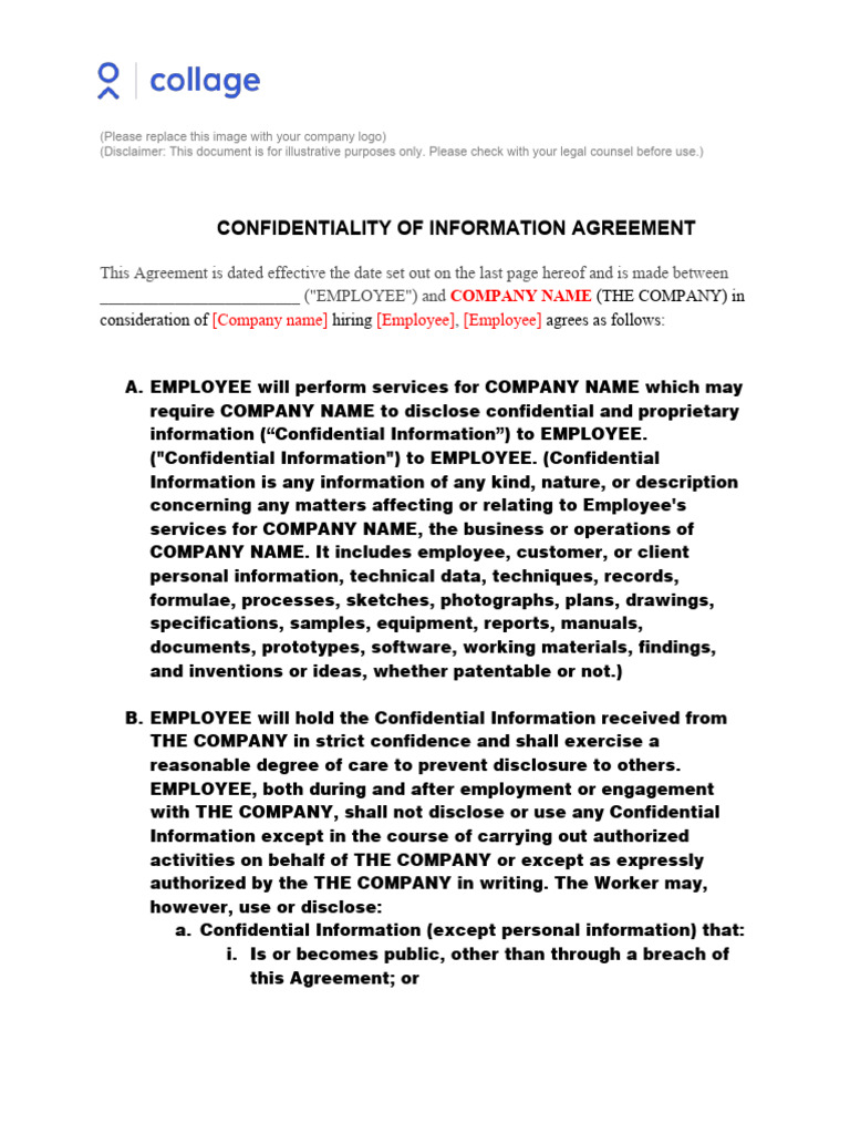 Collage_HR_Sample_Confidentiality_Agreement_Template | PDF | Employment ...