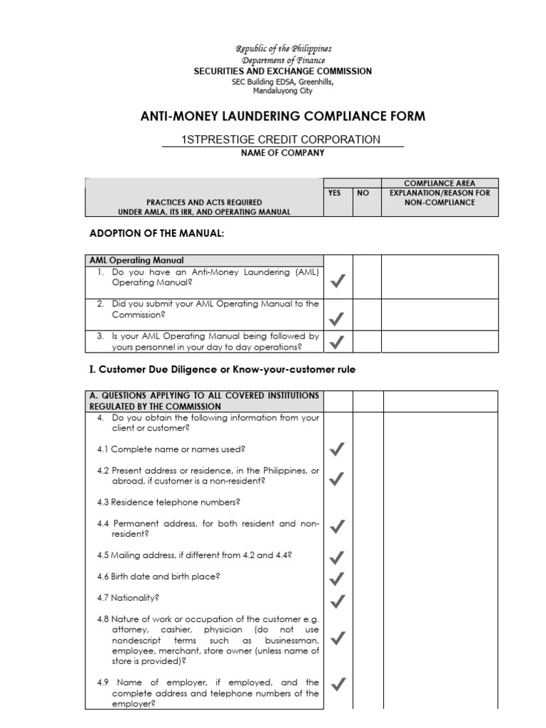 1PCC AML-Compliance-Form Filled Up | Download Free PDF | Regulatory ...