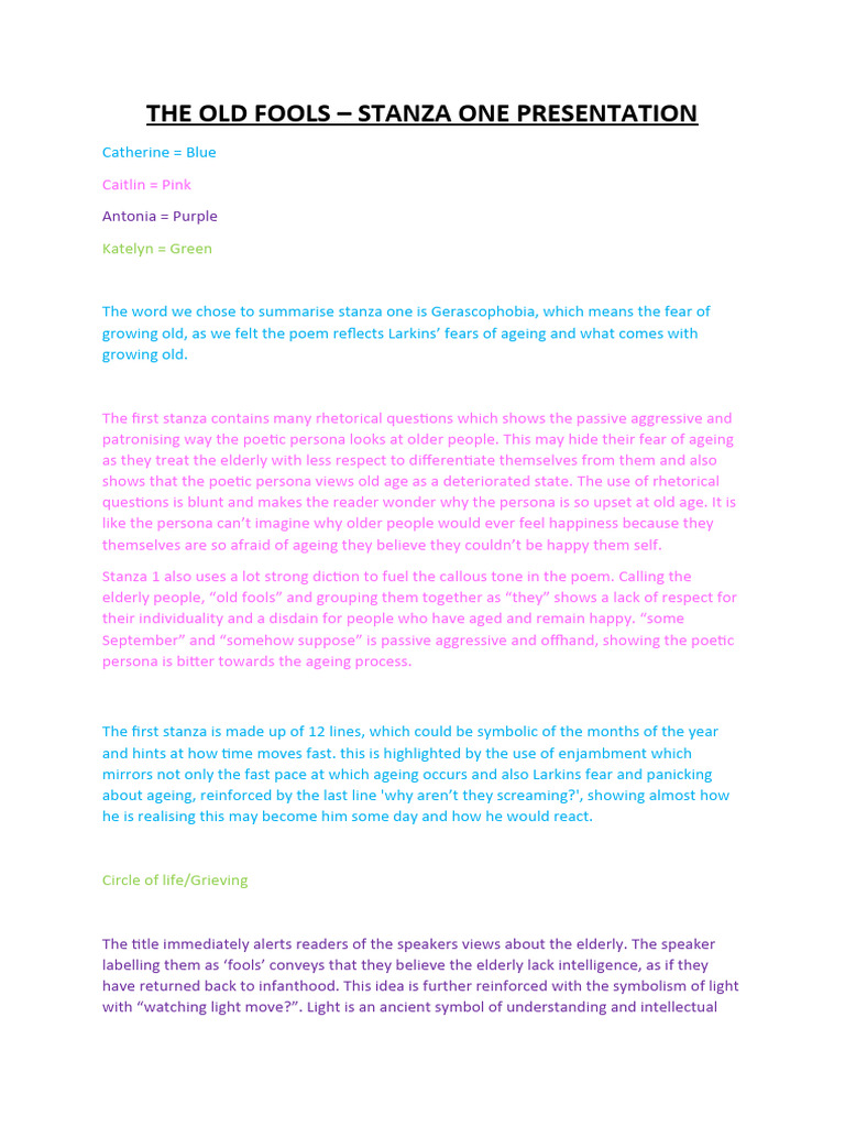 The Old Fools - Presentation 4 | PDF | Poetry | Psychology