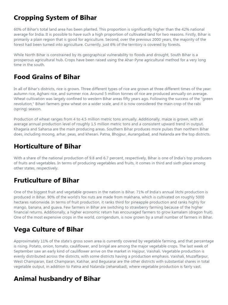 Major Crops and Horticulture in Bihar | PDF | Agriculture | Food Industry