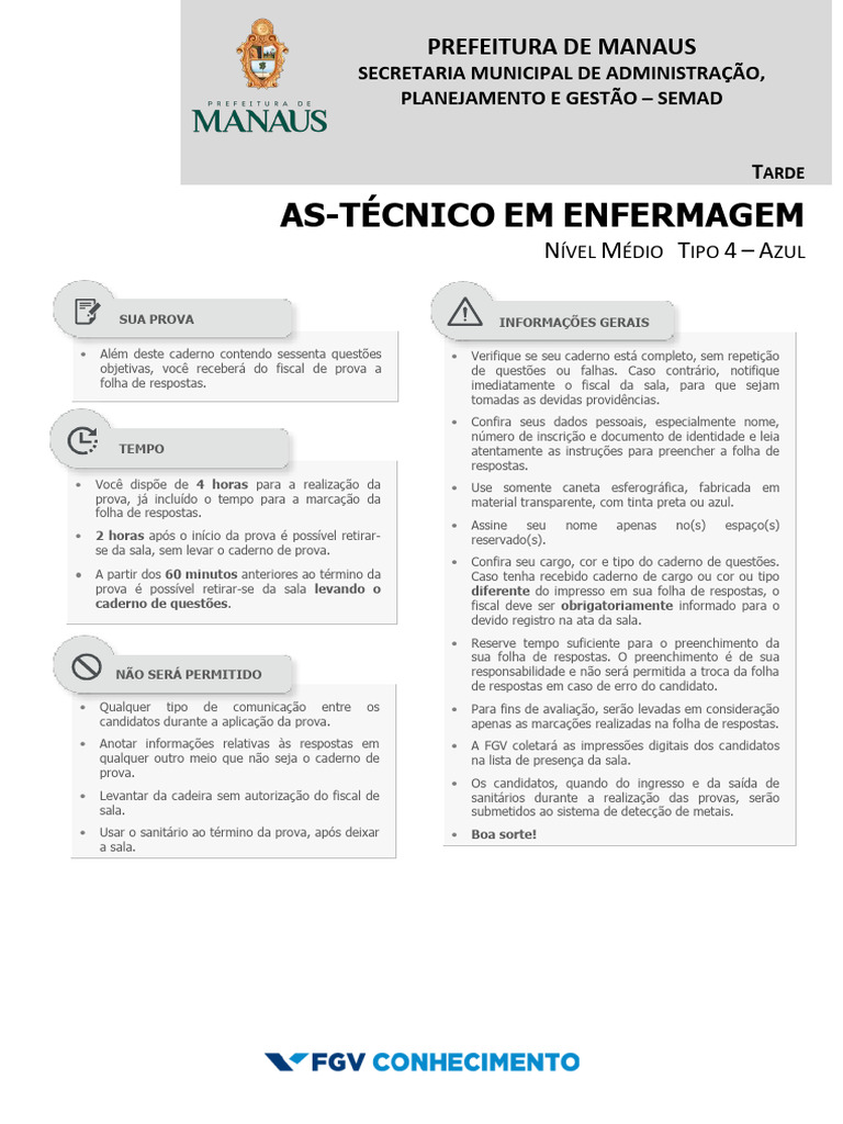 Prova de Técnico em Enfermagem - Gabarito | PDF | Botão Ctrl | Argumento