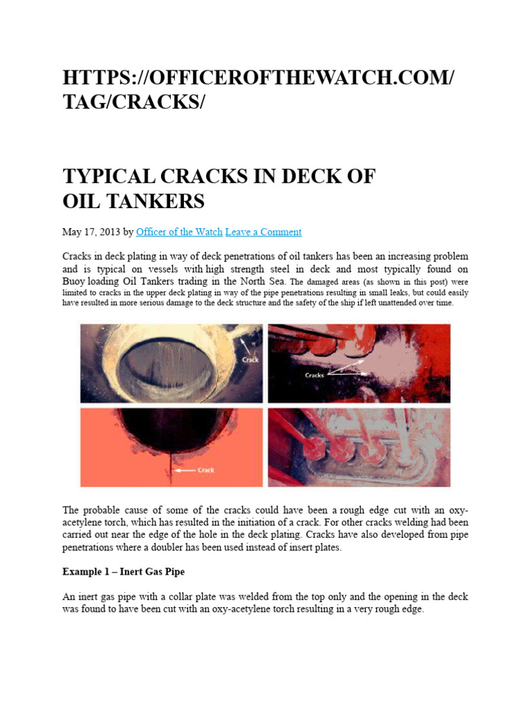Typical Cracks in Deck of Oil and Fracture Weld Defects | PDF ...