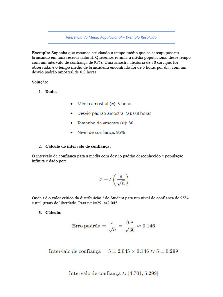 Exemplo Resolvido | PDF | Intervalo de confiança | Desvio padrão Exemplo Resolvido | PDF | Intervalo de confiança | Desvio padrão