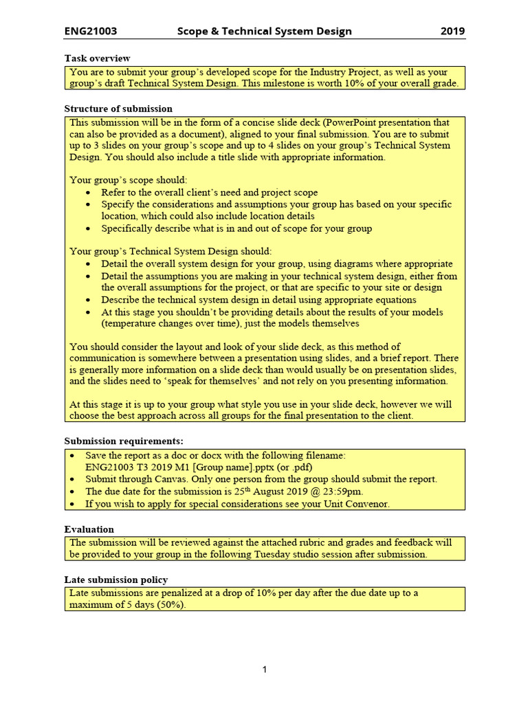 ENG21003 M1 Scope & Technical System Design T3 2019 | PDF | Heat ...