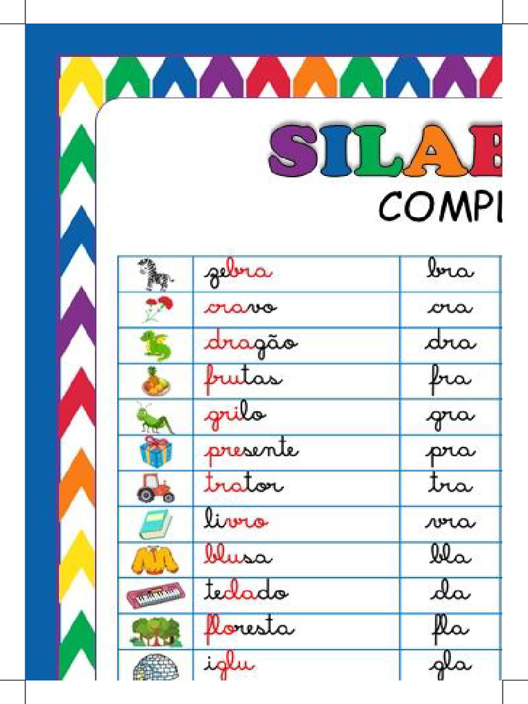 SILABARIO COMPLEXO LETRA CURSIVA TEMA ESCOLA LAPIS Enw7ct | PDF