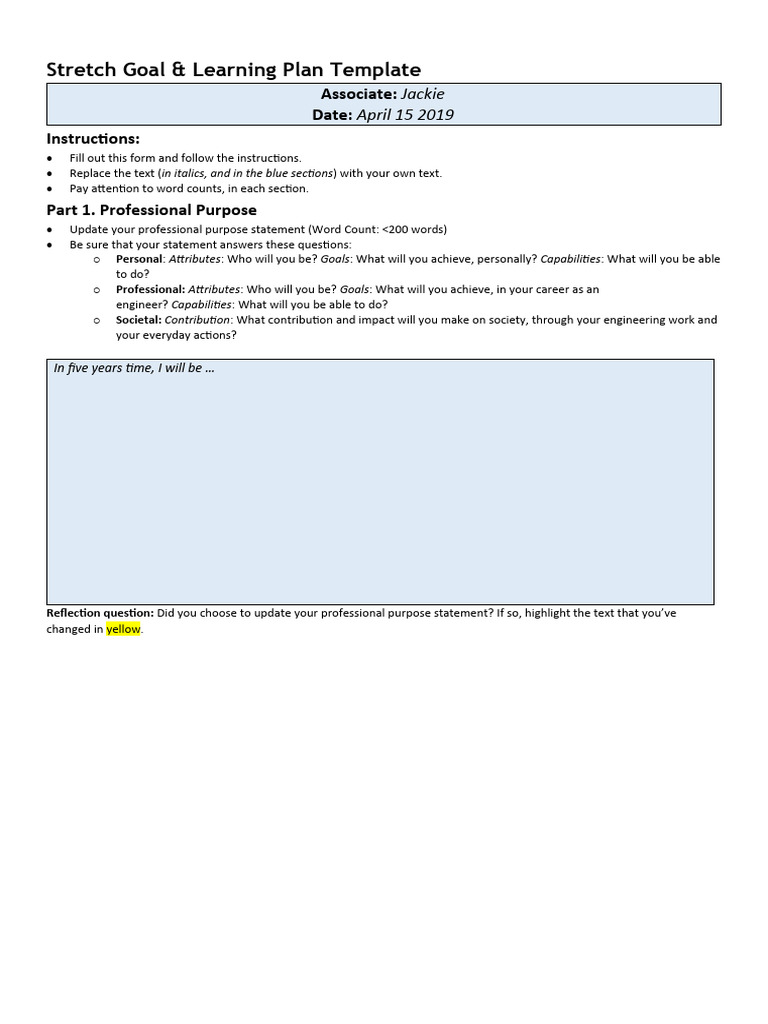 Stretch Goal and Learning Plan Template | PDF
