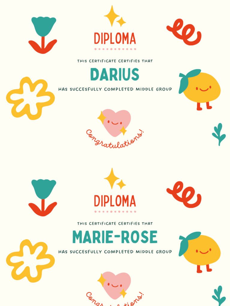 Red Yellow Bold Playful Preschool Diploma Certificate | PDF