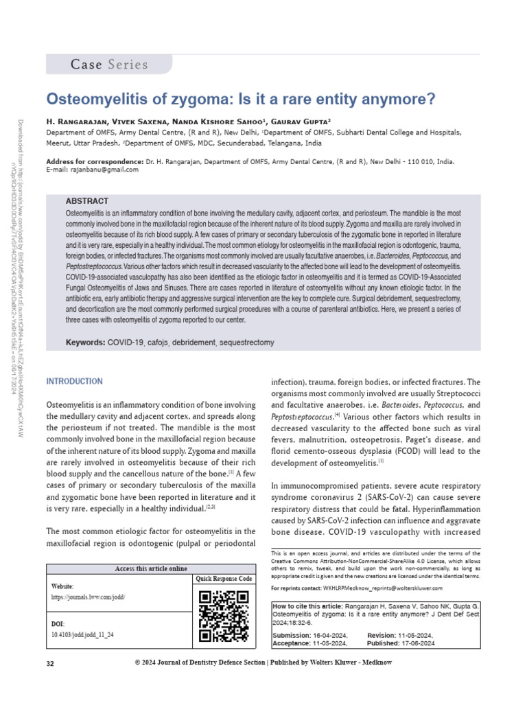 Osteomyelitis of Zygoma Is It A Rare Entity.8 | PDF | Infection | Oral ...
