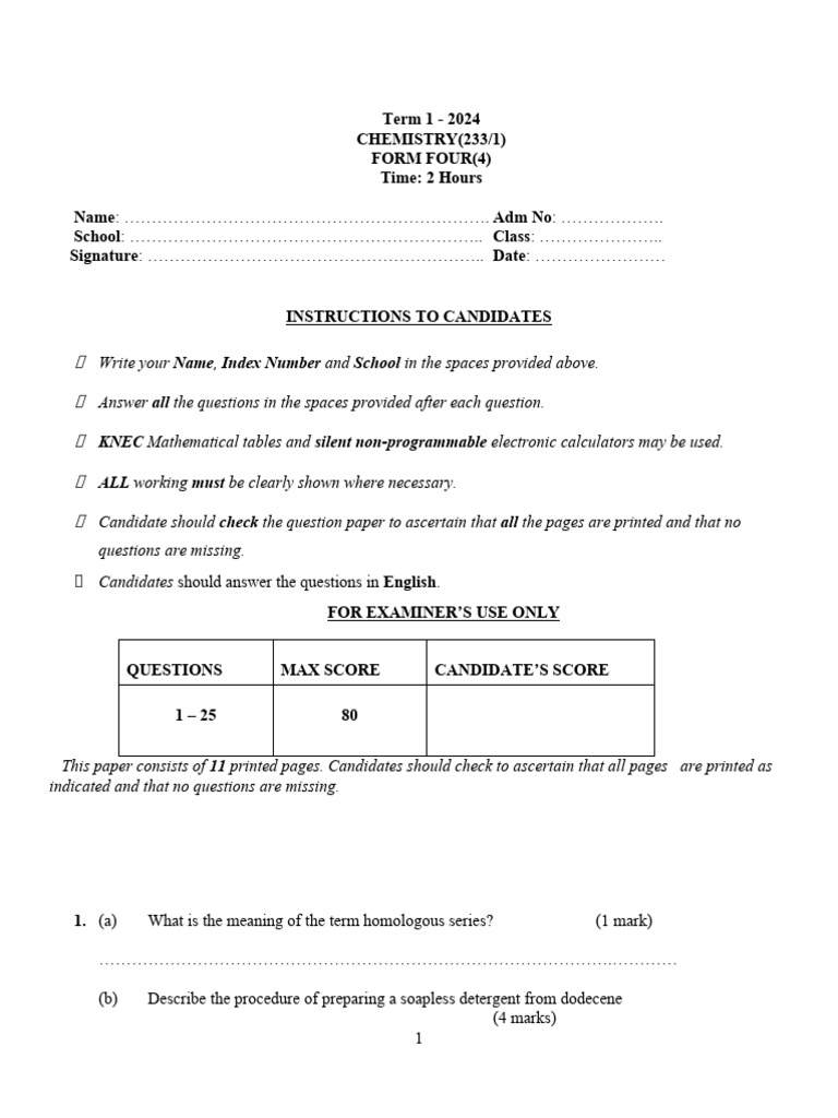 Chemistry PP1 Form 4 - Question Paper | PDF | Precipitation (Chemistry ...